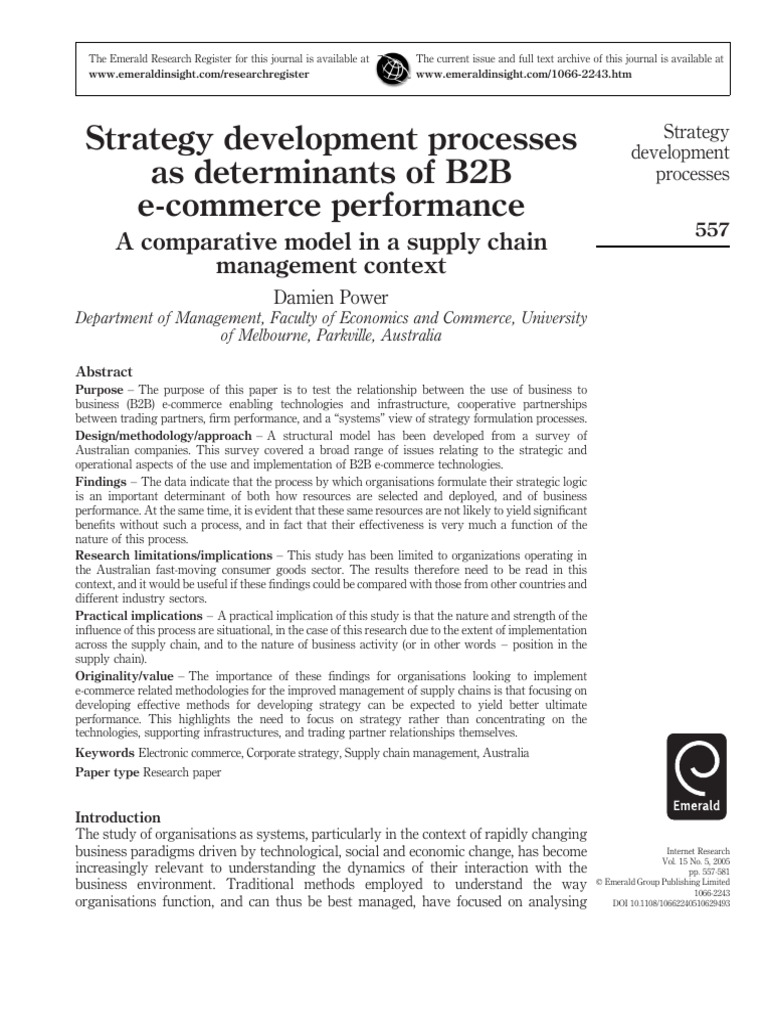 Strategy Development Processes As Determinants of B2B E-Commerce Performance A Comparative Model ...