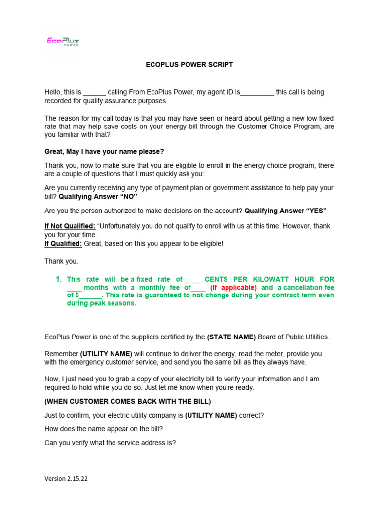 Ecoplus Power Telesales Script | PDF | Service Industries