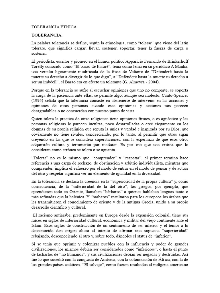 Tolerancia Étnica | PDF | Tolerancia