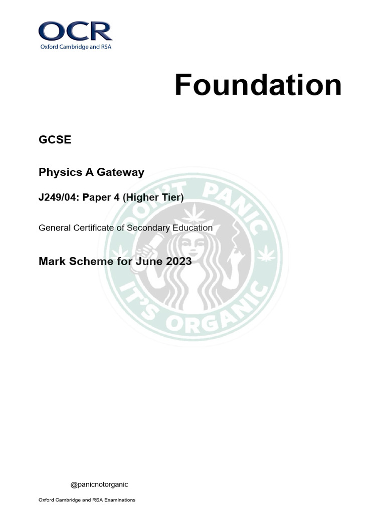 Mark Scheme June 2023 J24904 | PDF | Nuclear Fusion | Nuclear Fission