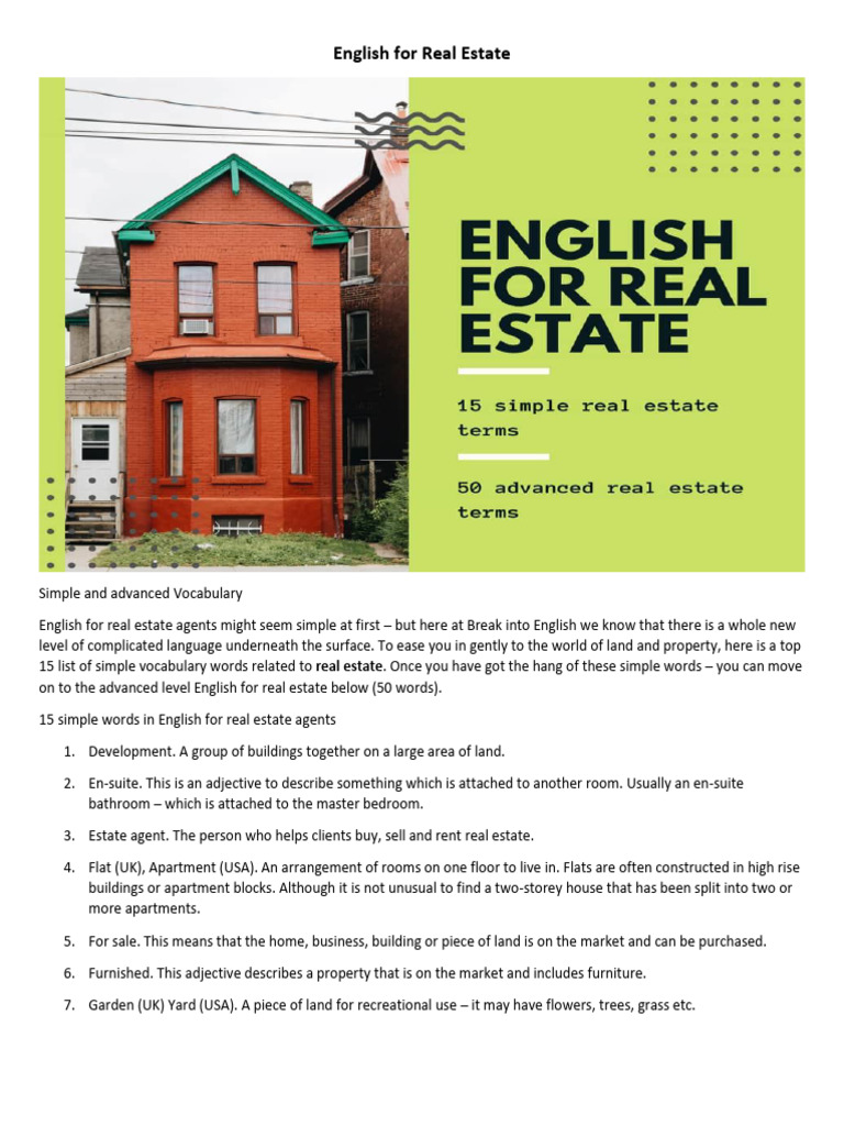 Real Estate - Vocabulary | PDF | Mortgage Loan | Landlord