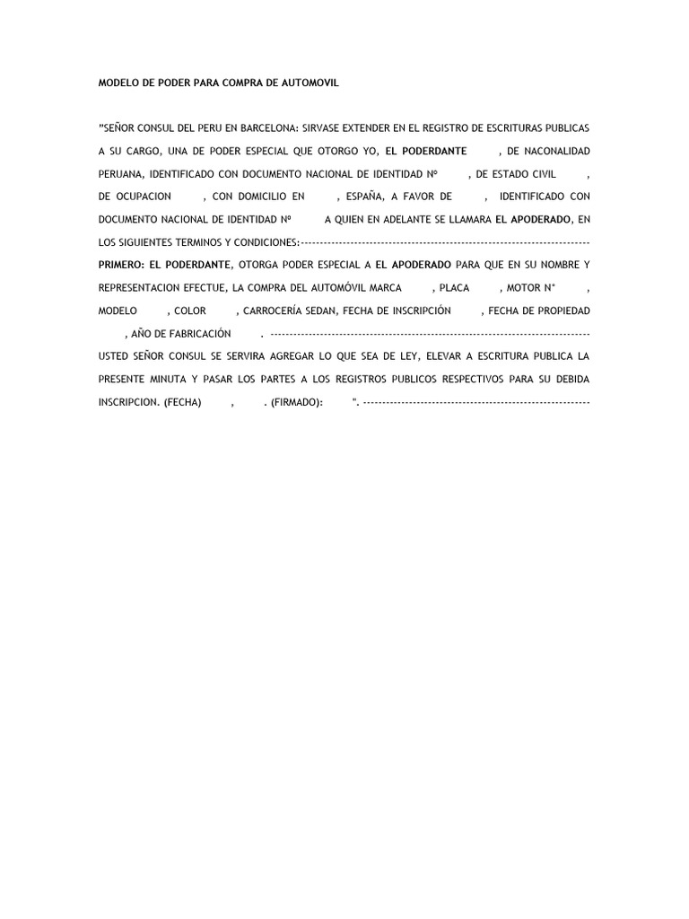 Modelo de Poder para Compra de Vehiculo | PDF | Negocios | Finanzas y ...