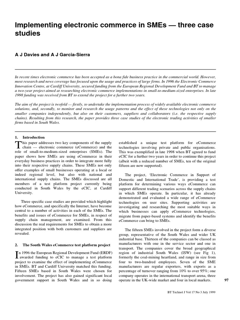 Implementing Electronic Commerce in SMEs-three Case Studies - 1999 ...