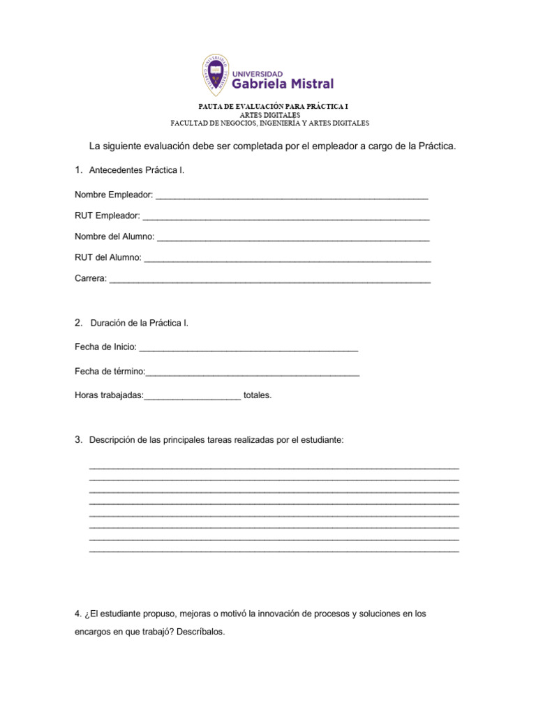 Formulario - Empleador - Practica I | PDF | Evaluación | Cognición