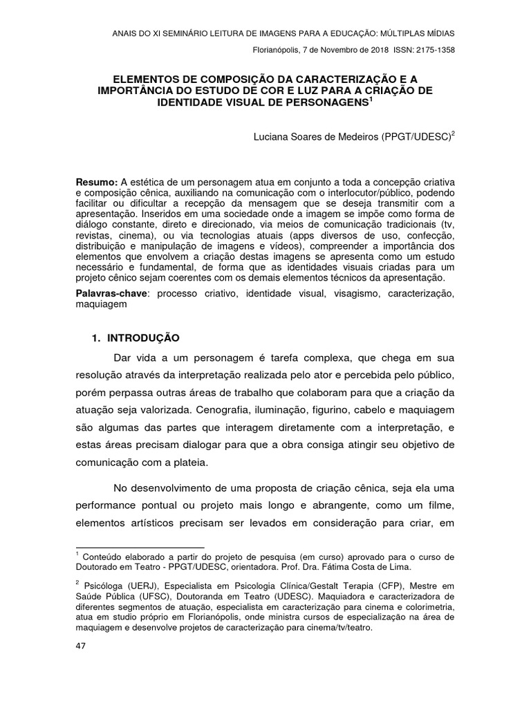 Elementos de Composi o Da Caracteriza o e A Import Ncia Do Estudo de Cor e Luz para A Cria o de ...