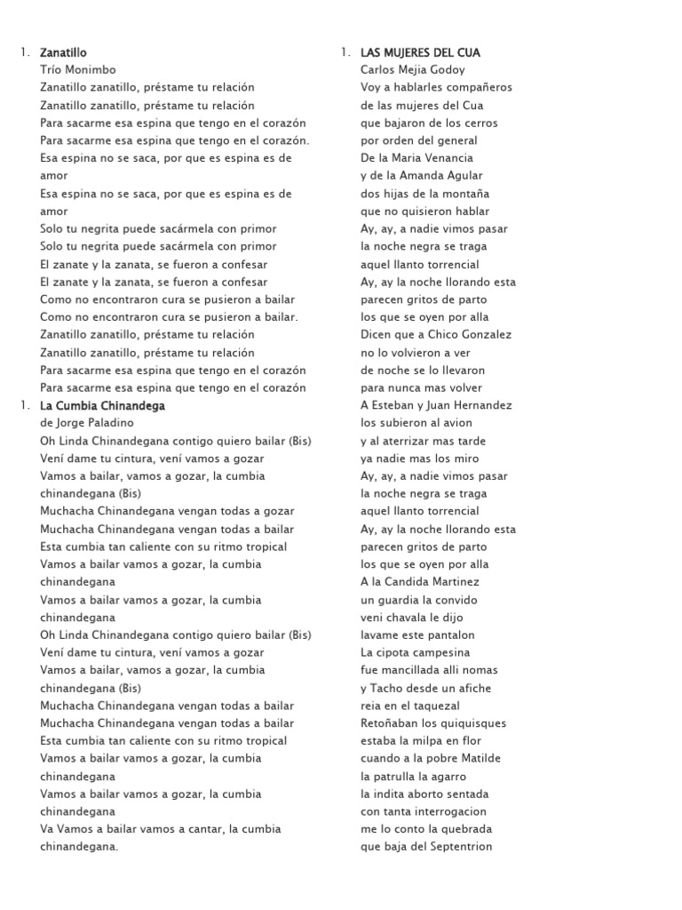 10 Canciones Folkloricas Nicaraguenses | PDF