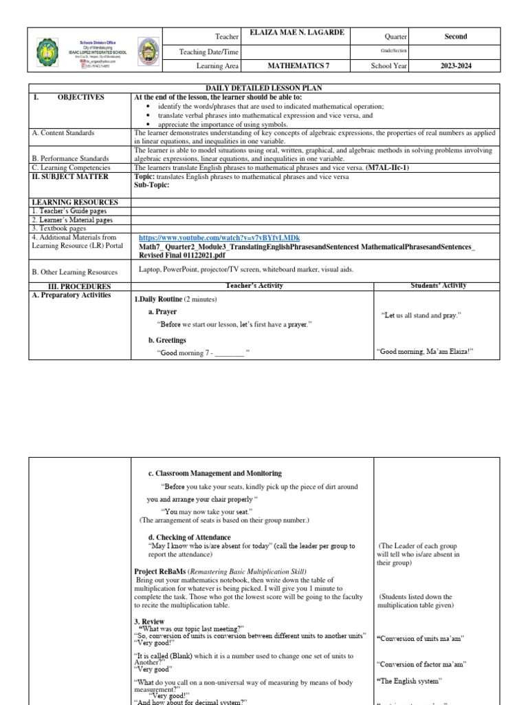 DLP - Translating Verbal Into Mathematical Phrases and Vice Versa ...