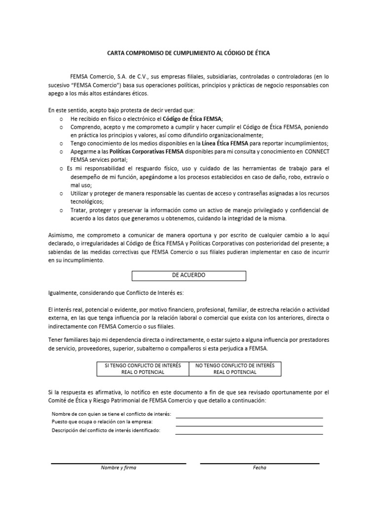 Carta Compromiso Código de Ética | PDF | Comercio | Business