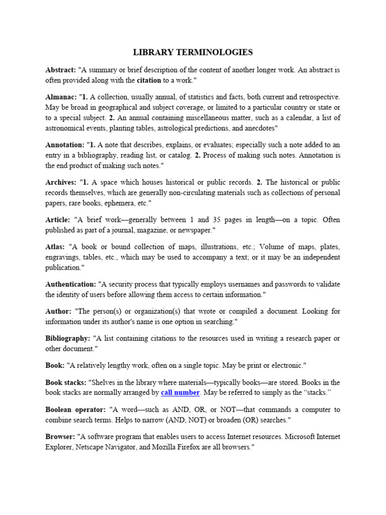 Library Terminologies | PDF | Libraries | World Wide Web