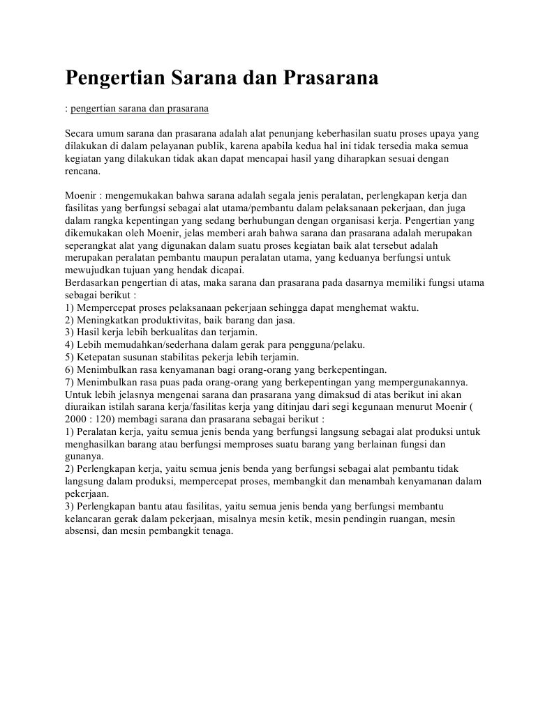 Pengertian Sarana Dan Prasarana | PDF