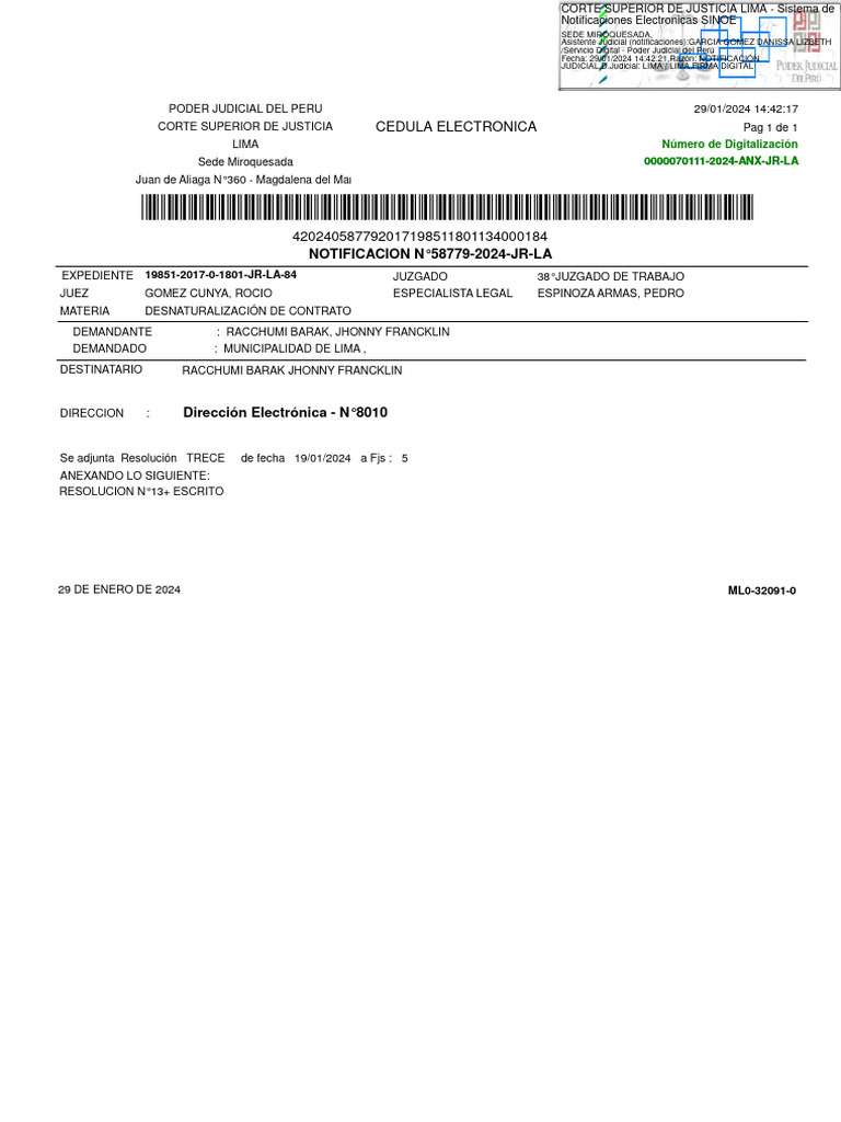 Res 13 19ENE24 Notif 30ENE24 Consigna 3, Gratif | Descargar gratis PDF ...