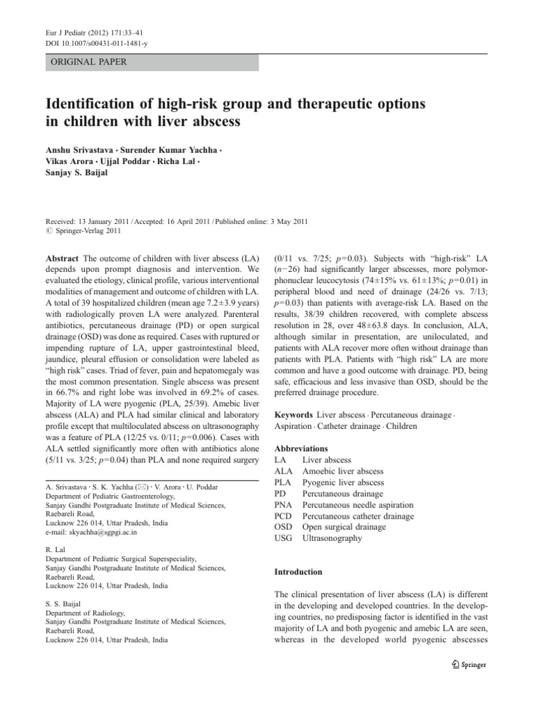 Identification of High-Risk Group and Therapeutic Options in Children ...