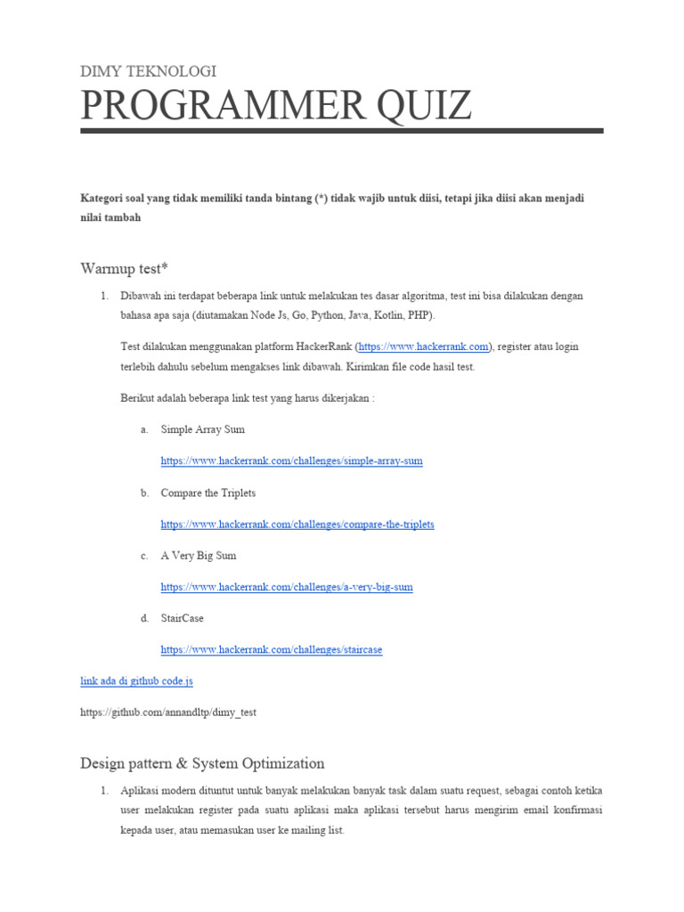 Programmer Quiz & Optimization | PDF