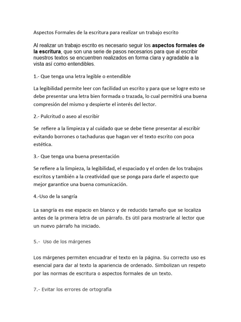 Aspectos Formales de La Escritura Para Realizar Un Trabajo Escito | PDF