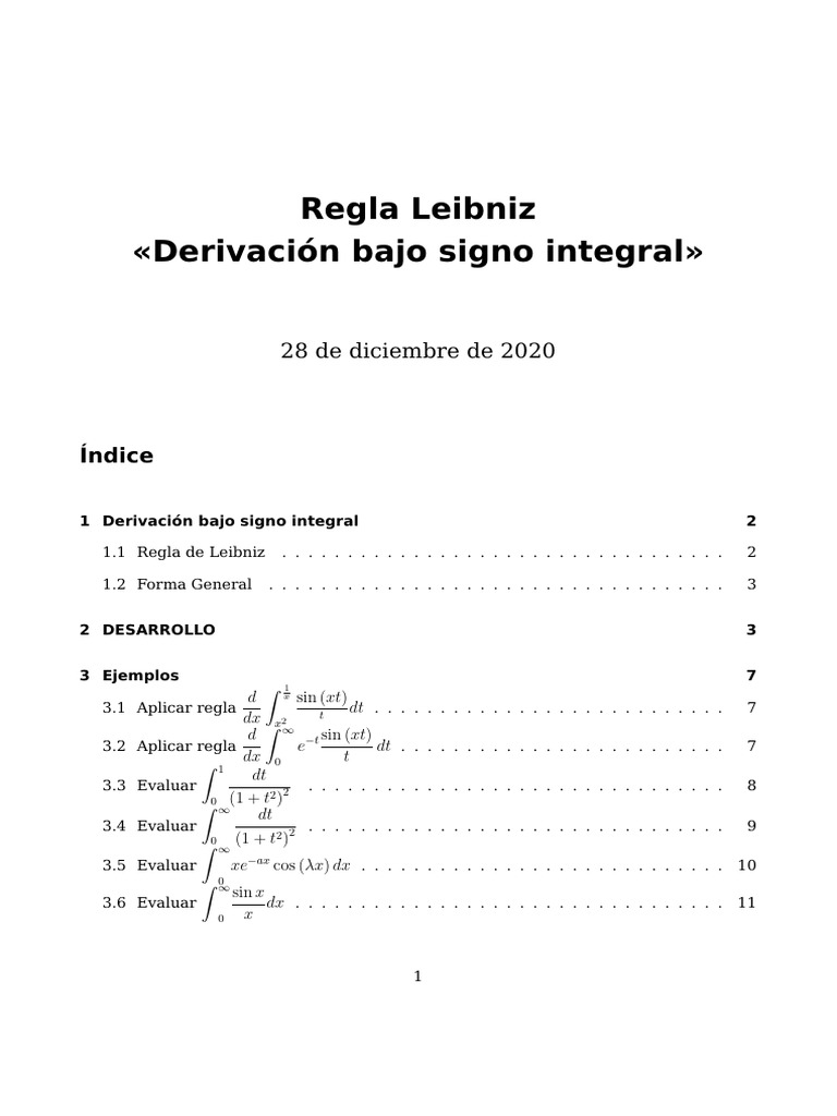 Integrales Regla Leibniz Derivacion Bajo Signo Integral | PDF | Integral | Derivado