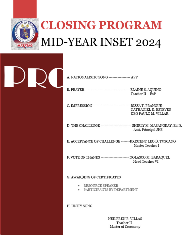 Closing Program Inset 2024 | PDF