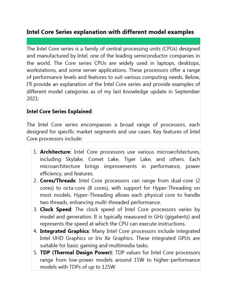 Intel Core Series Explanation With Different Model Examples | PDF | Multi Core Processor ...