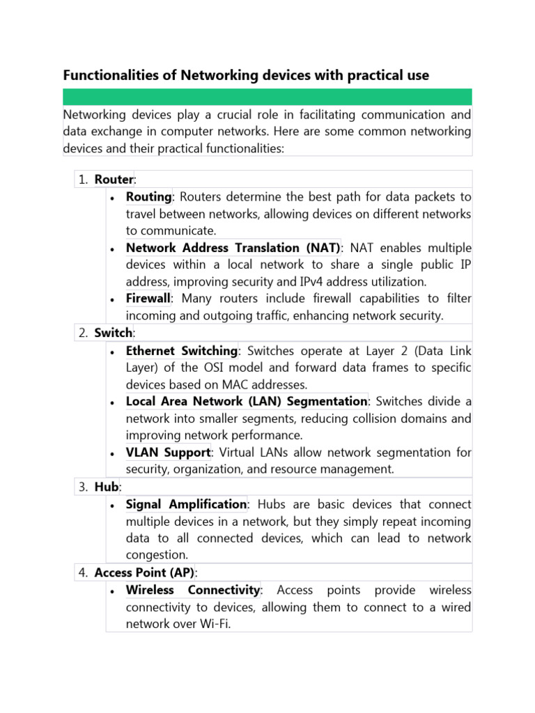 Functionalities of Networking Devices With Practical Use | PDF ...