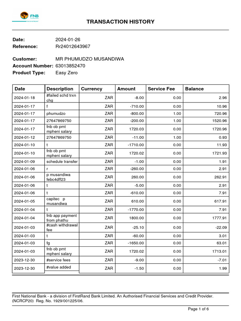 Transaction History - 2024-01-26 - 63013852470 | PDF | Debit Card ...