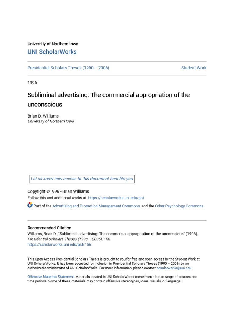 Subliminal Advertising_ the Commercial Appropriation of the Uncon | PDF ...