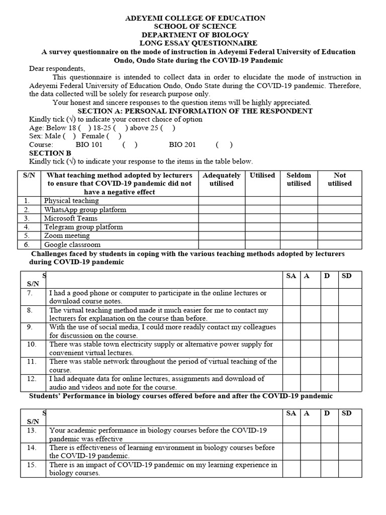 QUESTIONNAIRE | PDF | Teaching Method | Lecture