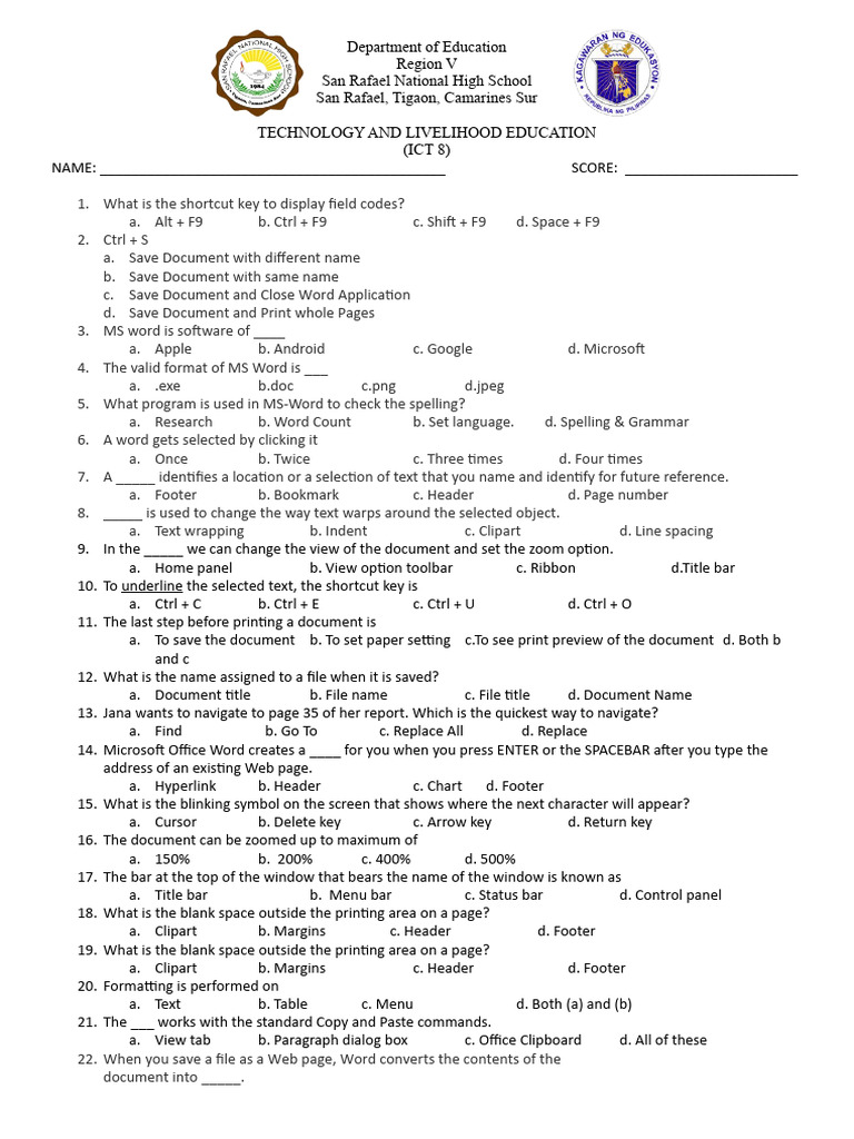 Final Exam g9 | PDF | Microsoft Word | Computer File