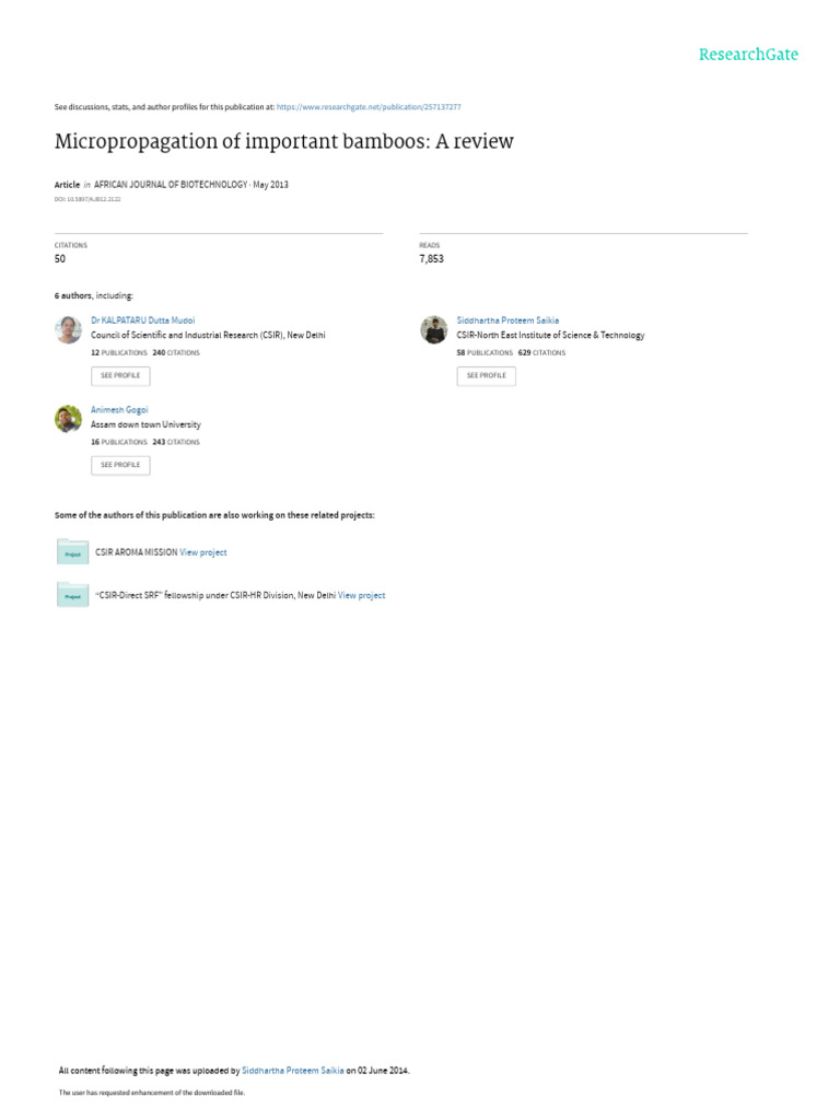 Dutta Mudio Et Al - 2013 - Microprogation of Important Bamboos | PDF ...