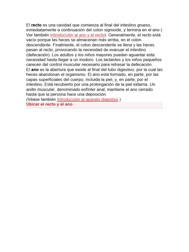 Estructura y función del recto y ano | PDF