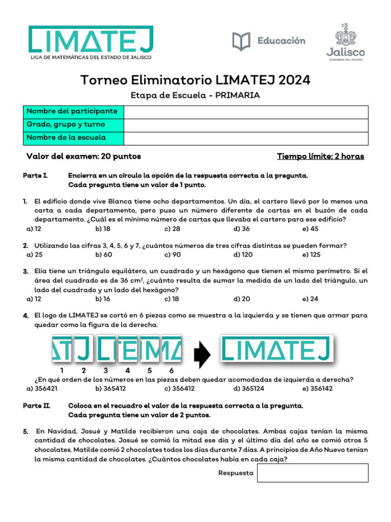 Torneo LIMATEJ 2024 Etapa Escuela - PRIMARIA | PDF