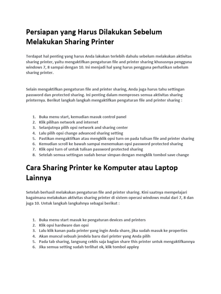 Cara Sharing Printer di Windows dan Mac | PDF