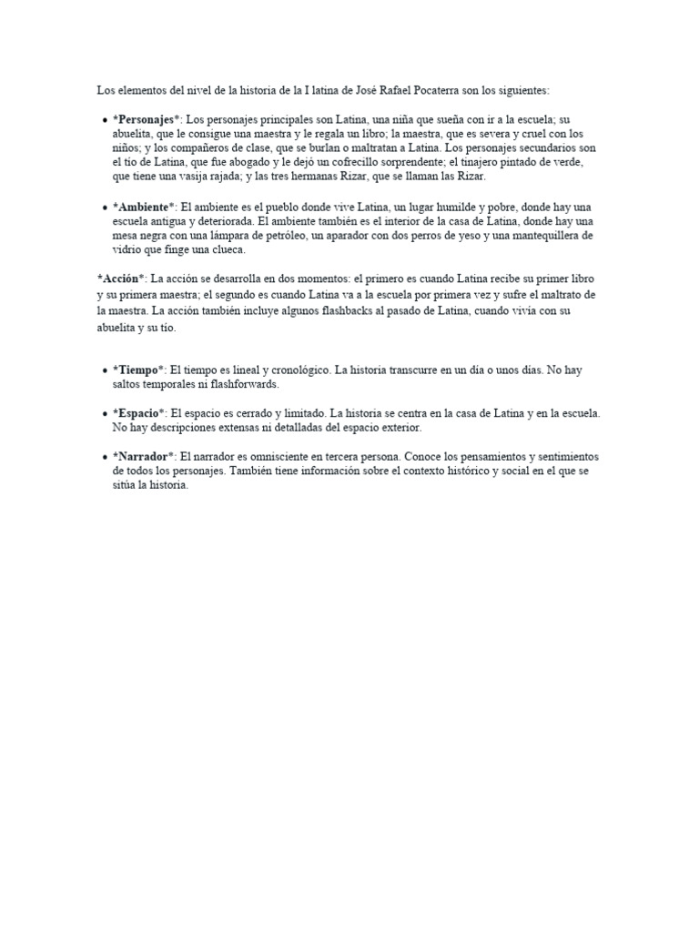 Los Elementos Del Nivel de La Historia de La I Latina de José Rafael ...