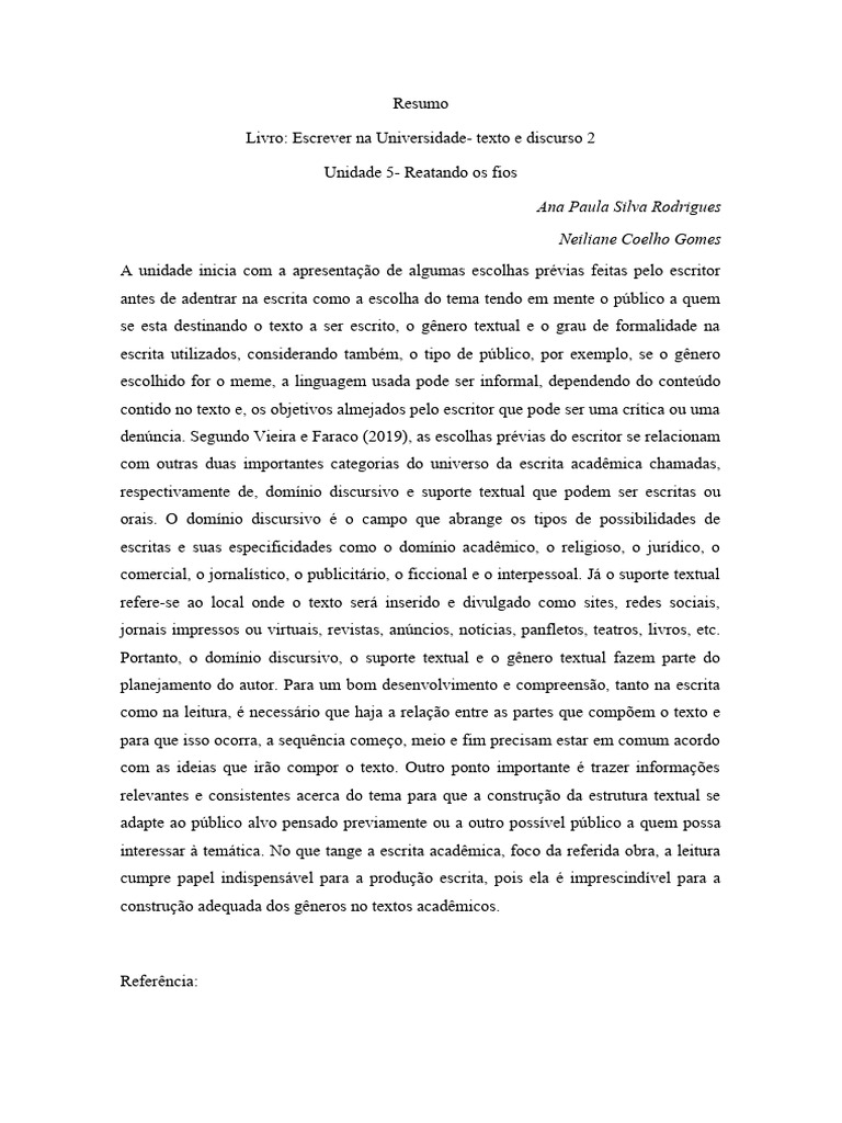 Resumo - Escrever Na Universidade - Texto e Discurso | PDF | Escrita | Discurso