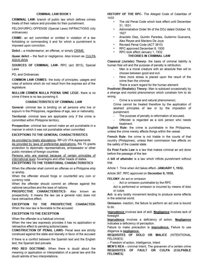 Criminal Law Book 1 Reviewer | PDF | Criminal Law | Crimes