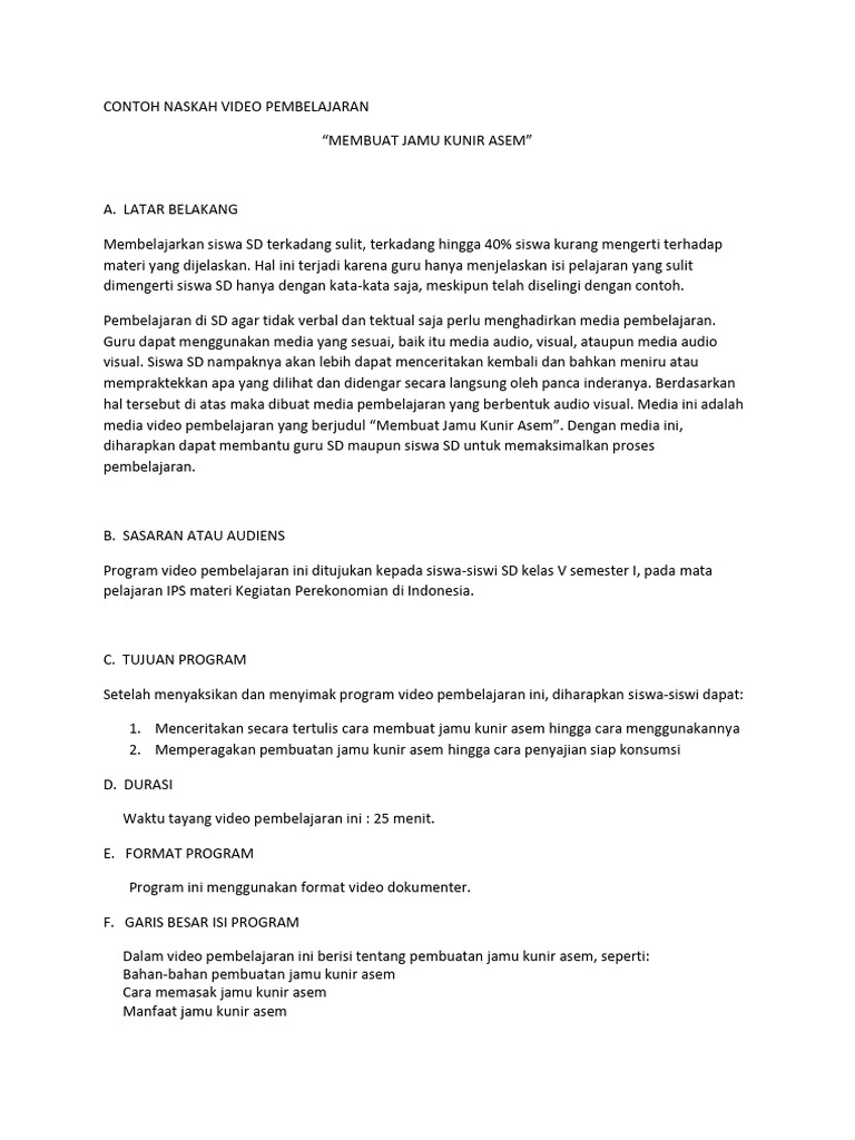 Contoh Naskah Video Pembelajaran | PDF