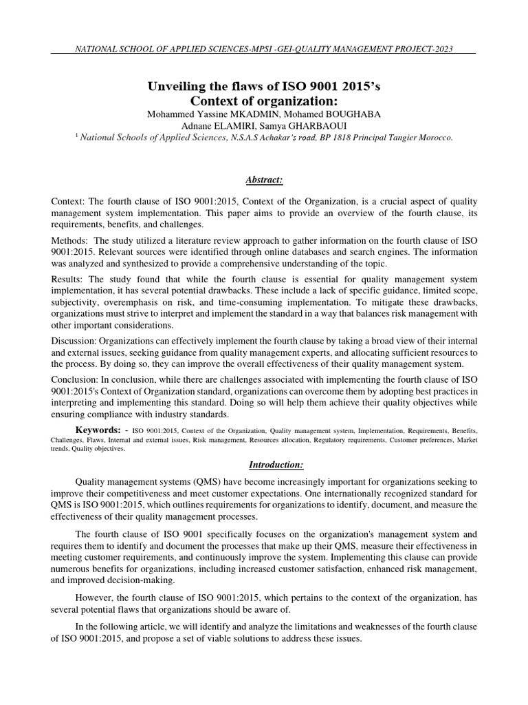 ISO9001 - 2015 4th Clause (PDF Version) | PDF | Quality Management System | Iso 9000