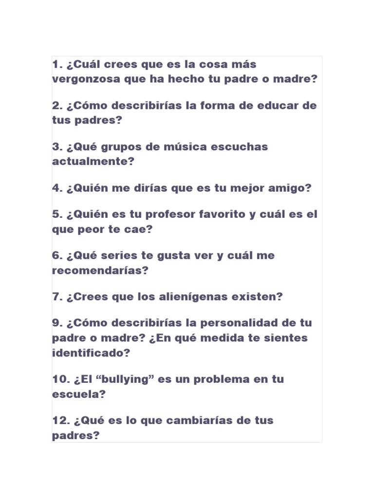 30 Preguntas para Adolescentes Reflexivas | PDF | Estilo de vida
