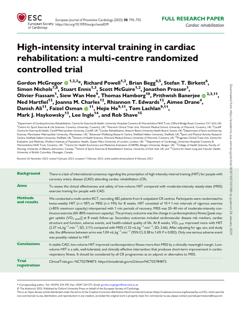 High-Intensity Interval Training in Cardiac Rehabilitation - A Multi-Centre Randomized ...