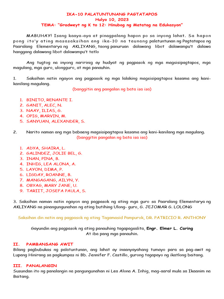 Graduation Emcee Script | PDF