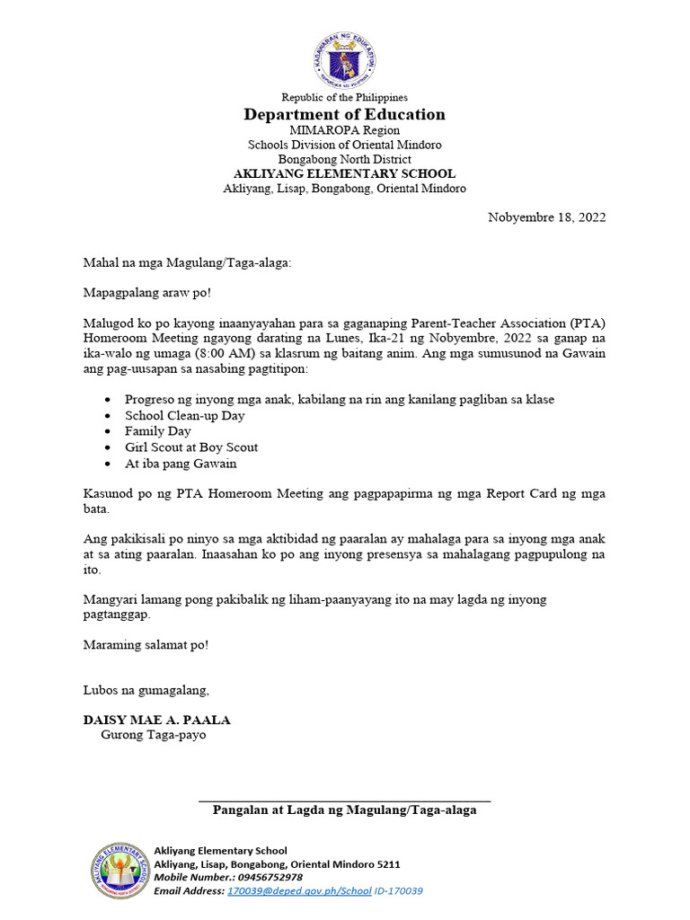 Parents-Teacher Meeting (Invitation) | PDF