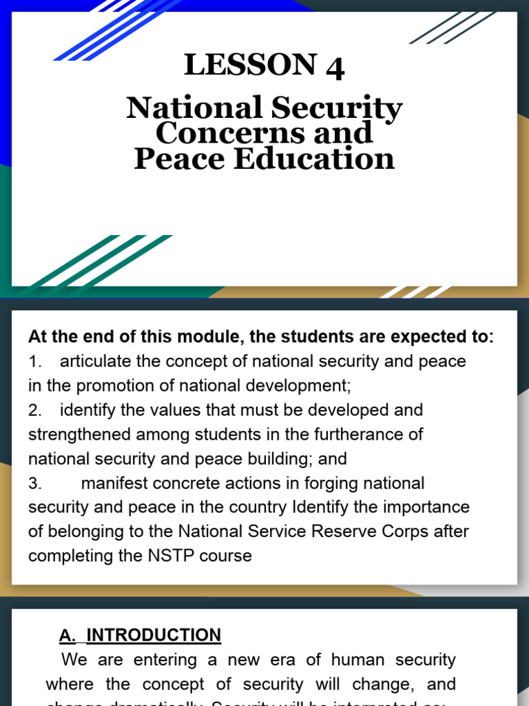 Lesson 4 National Security Concerns and Peace Education | PDF | National Security | Peace