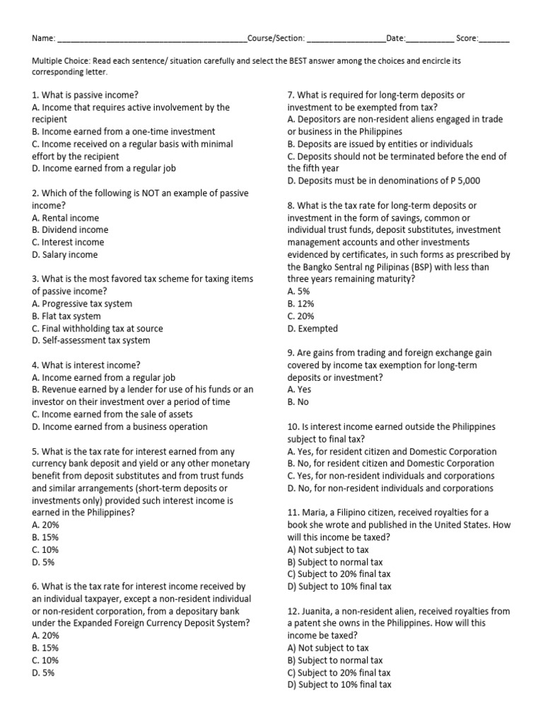 TAXATION-QUIZ-WEEK-9 | PDF | Dividend | Taxes