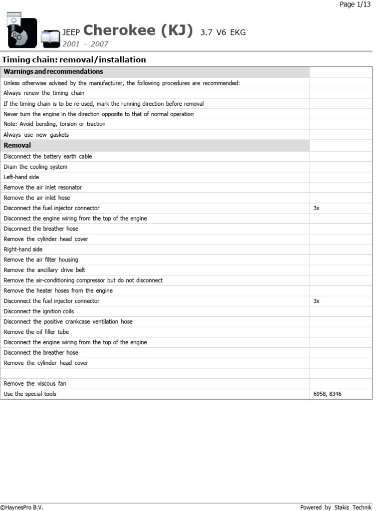 JEEP Cherokee 3.7 V6 Timing Chain Guide | PDF | Engines | Ignition System