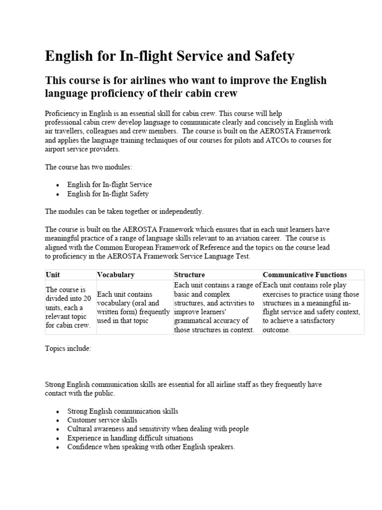English For in Flight Service and Safety | PDF | Flight Attendant ...
