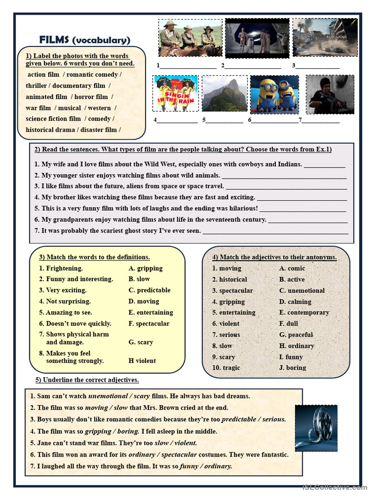 Film Genres Vocabulary Worksheet | PDF
