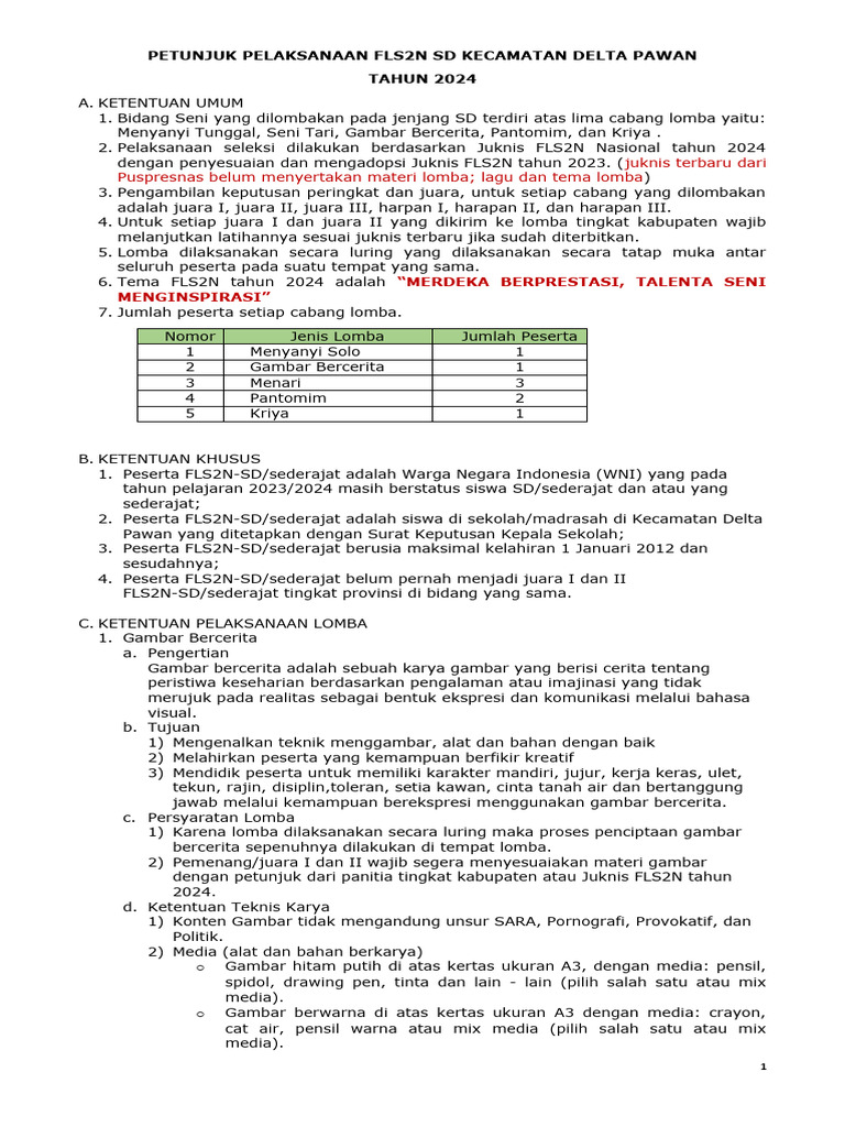 Petunjuk Pelaksanaan FLS2N SD Kecamatan Delta Pawan 2024 | PDF | Ilmu ...