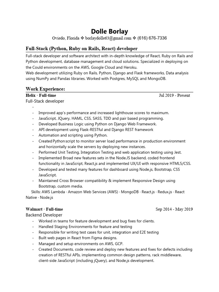 Dolle B - Resume | Download Free PDF | Ruby On Rails | Java Script