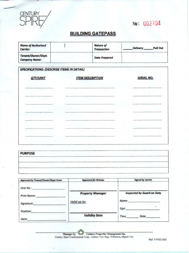 Gate Pass Form | PDF