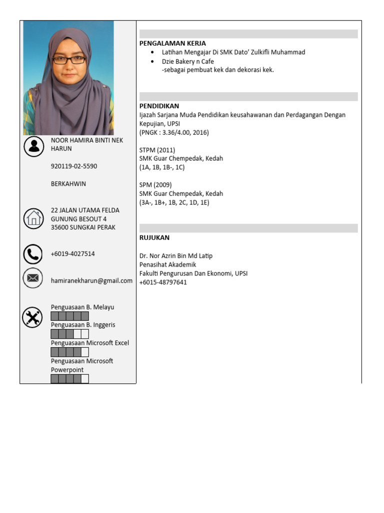 Pengalaman Kerja dan Pendidikan Noor Hamira | PDF