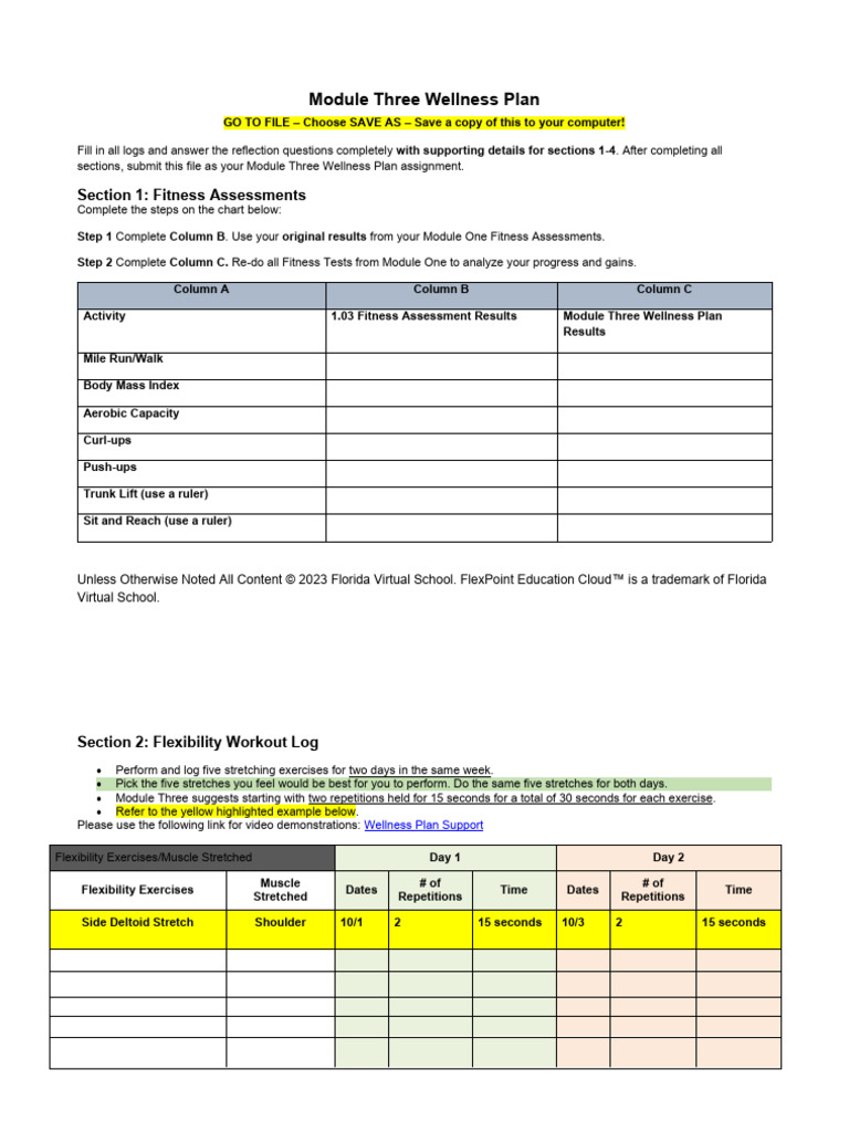 Module Three Wellness Plan | PDF | Strength Training | Physical Fitness