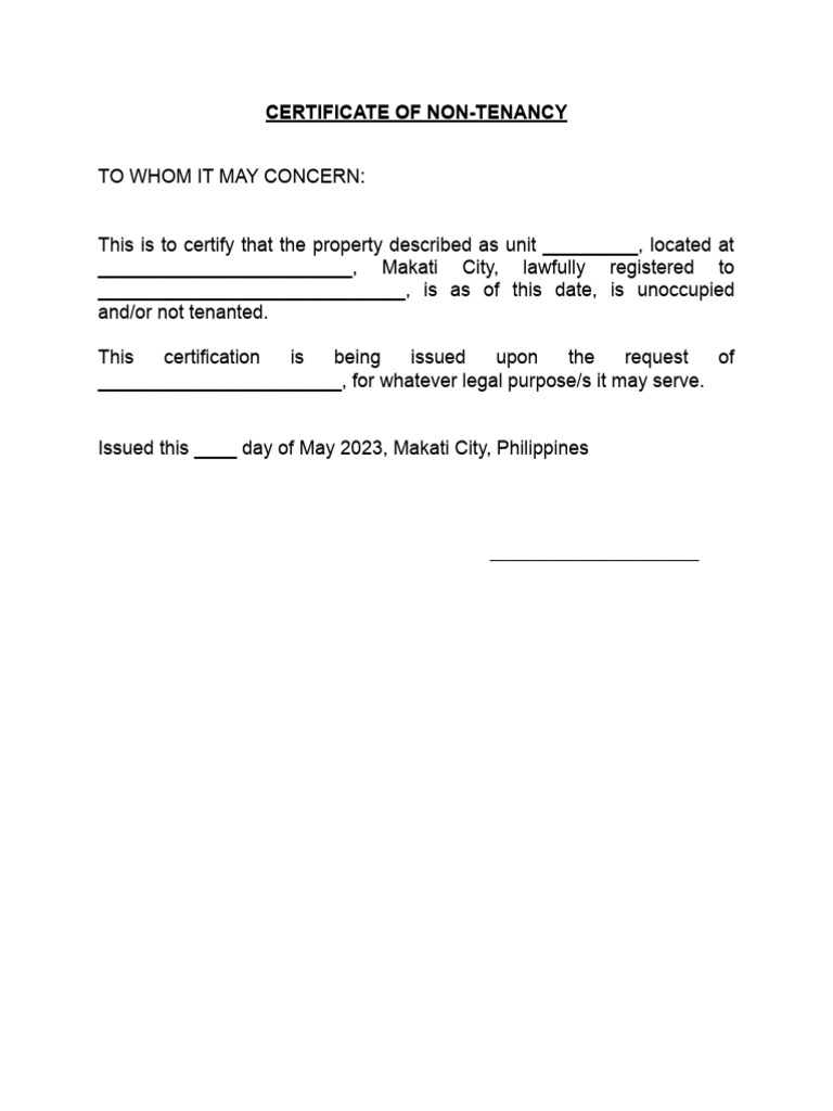 Certificate of Non-Tenancy Issuance | PDF | Business | Finance & Money ...